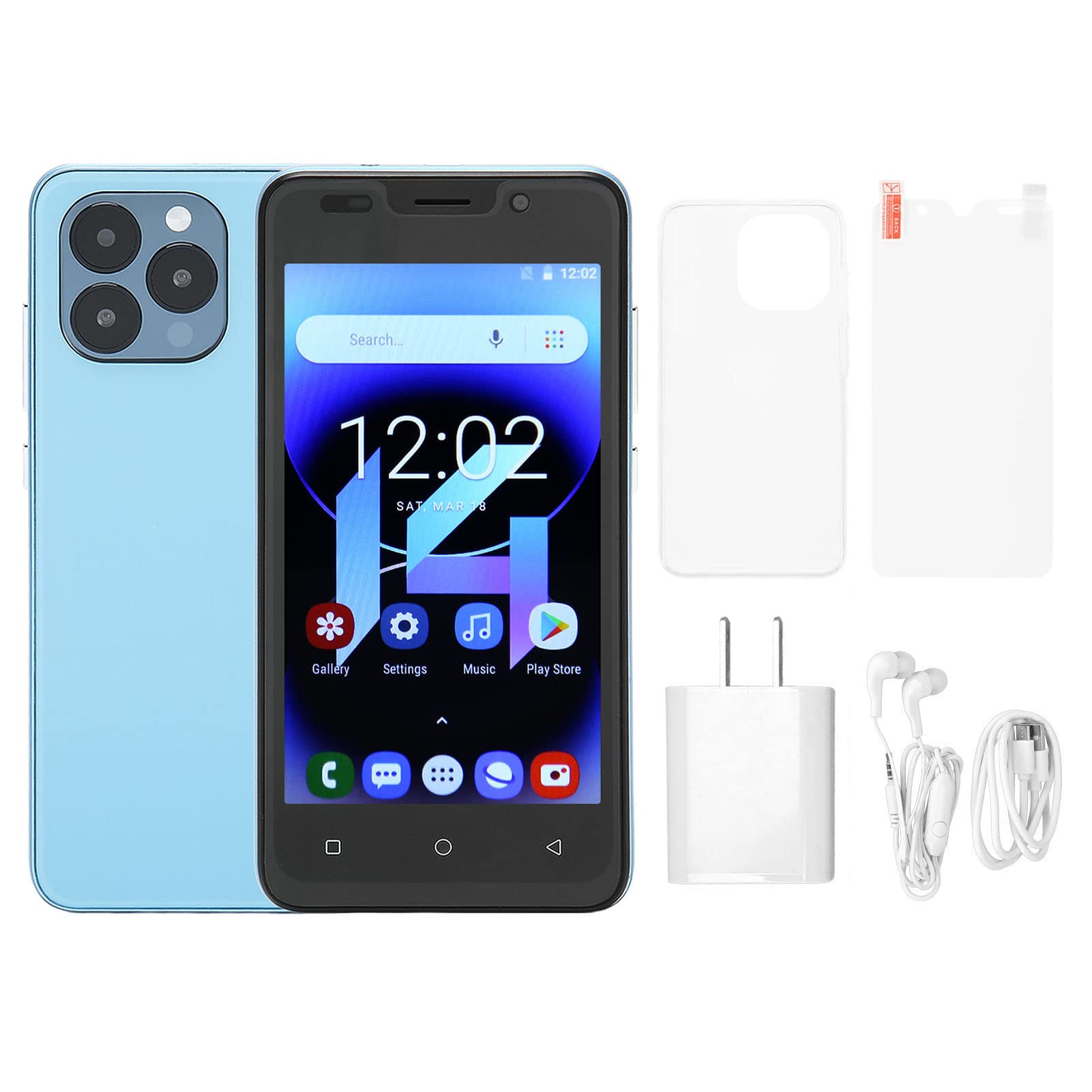 ANGGREK 14 Pro Max Smartphone 5.0 Inch 3G Network 4GB RAM 32GB for Android 10 Mobile Phone 100‑240V Blue (US Plug)