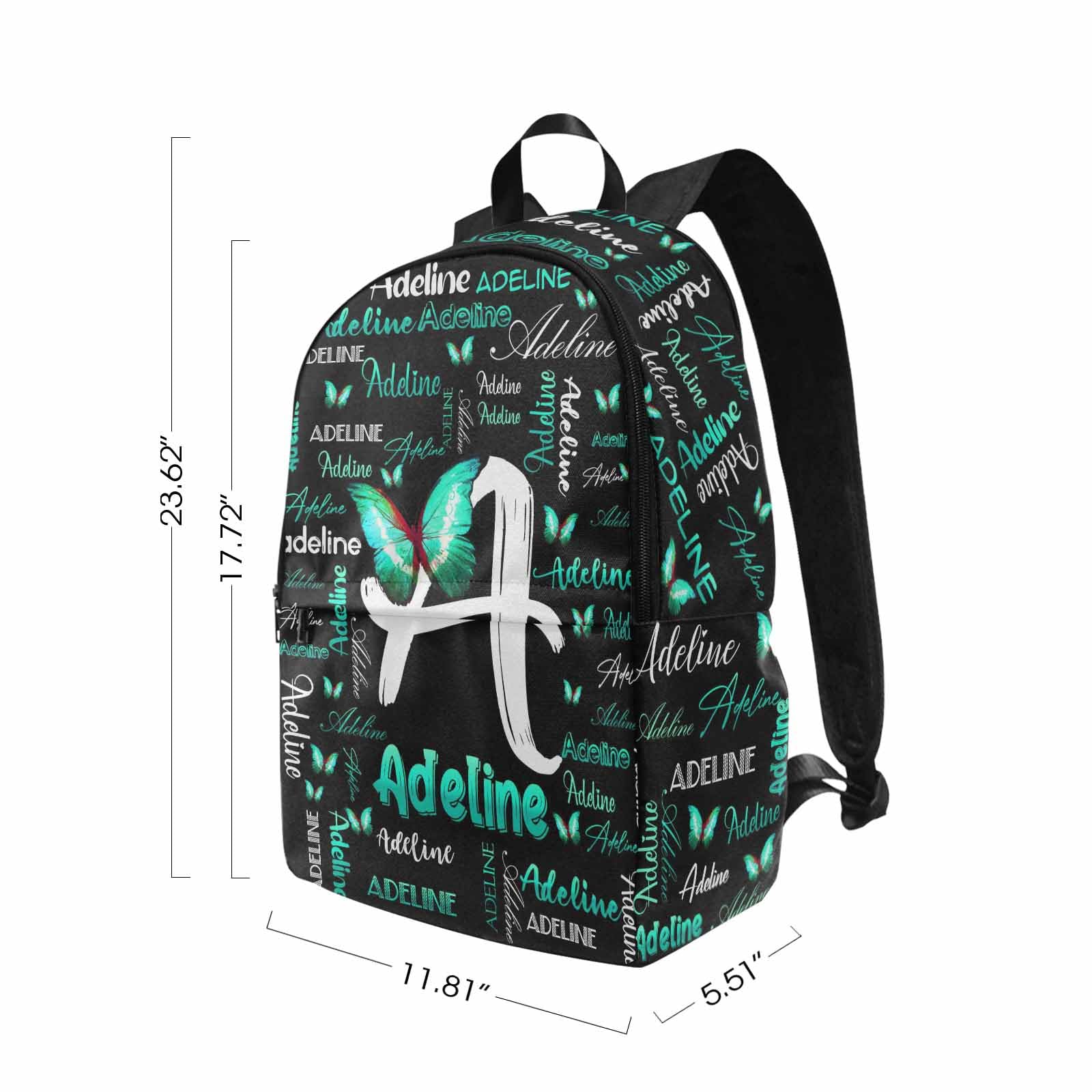 MyPupSocks Personalized Casual Daypack School Bag with Name for Students Back School Gift, Custom Green Initial Name Backpack Shoulder Bag Book Bag Travel Knapsack for Men Women Hiking Travel