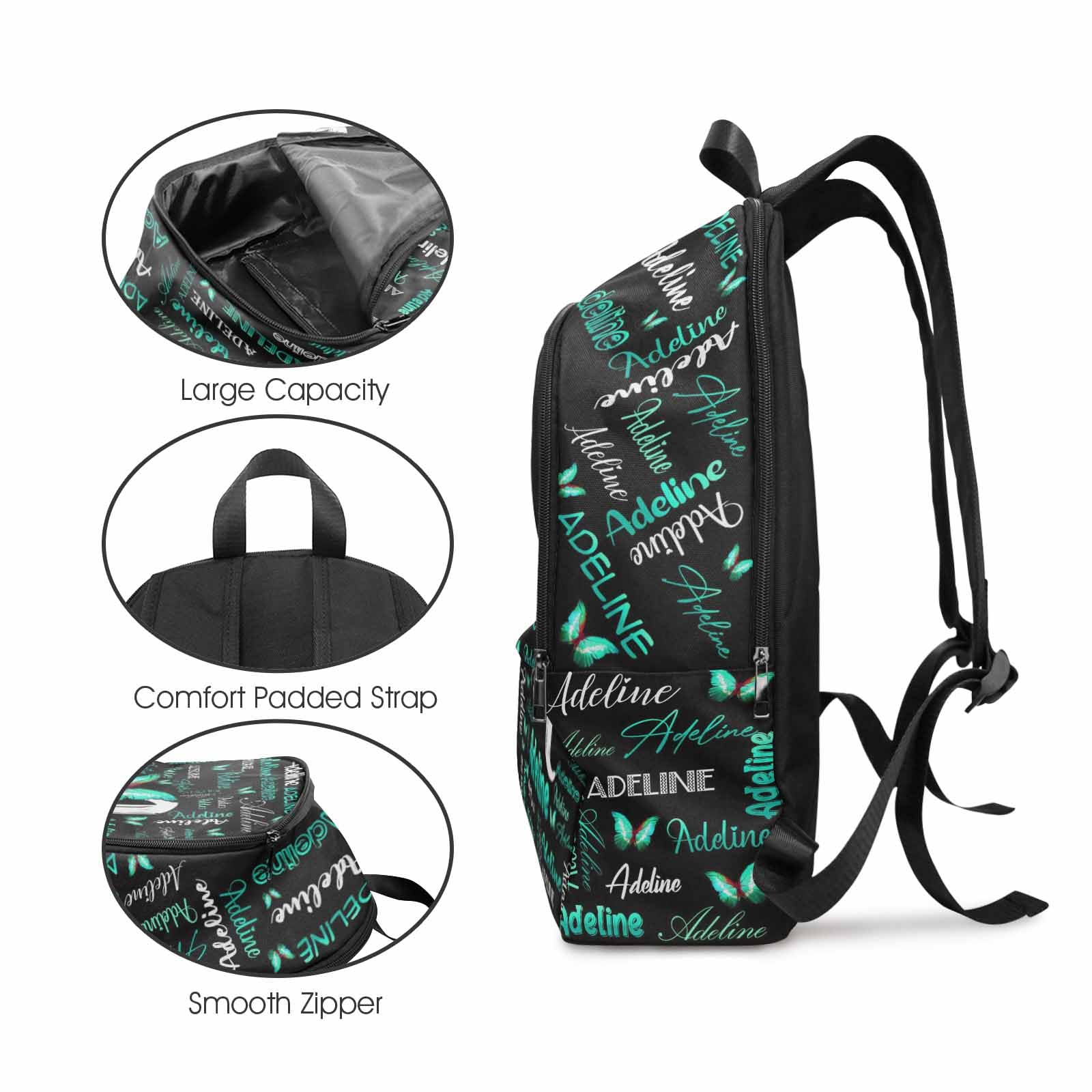 MyPupSocks Personalized Casual Daypack School Bag with Name for Students Back School Gift, Custom Green Initial Name Backpack Shoulder Bag Book Bag Travel Knapsack for Men Women Hiking Travel