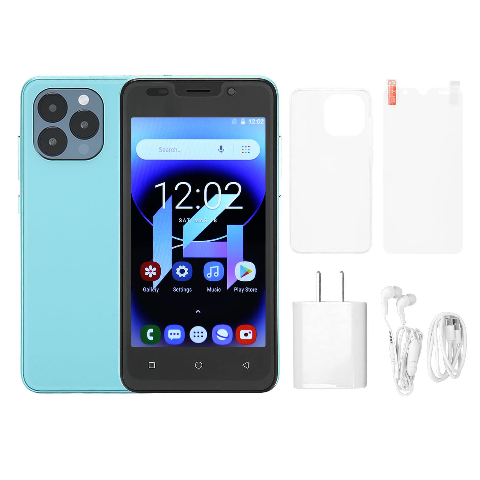 ANGGREK 14 Pro Max Smartphone 5.0 Inch 3G Network 4GB RAM 32GB Android 10 Mobile Phone Dual Card Dual Standby 100‑240V Green (US Plug)