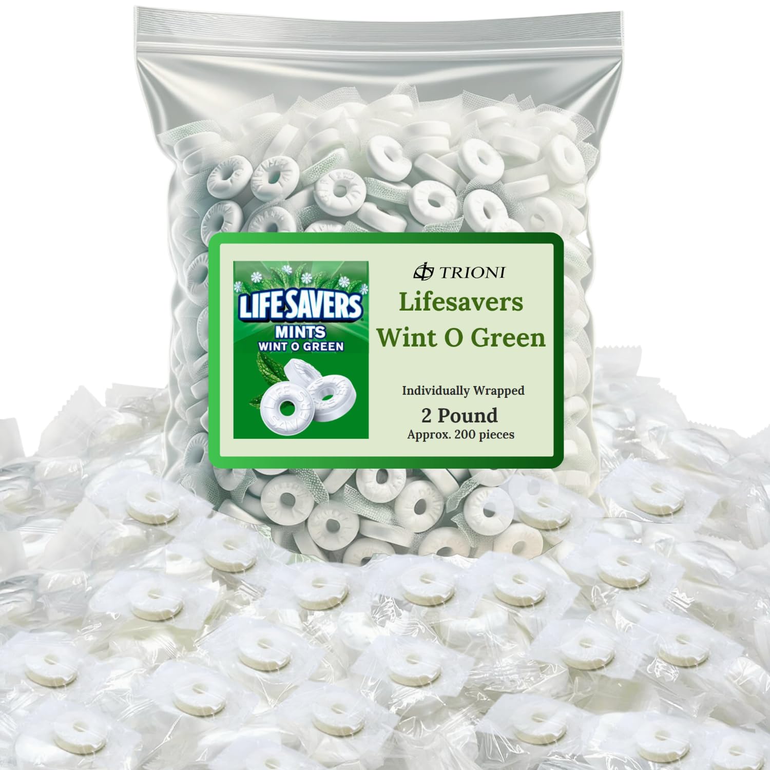 Lifesavers Individually Wrapped Bundle Includes (2lb) of Wintergreen Lifesavers Mints Individually Wrapped. Perfect for office, classroom, and reception desk by TRIONI!