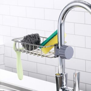 hystarsigo sponge holder for kitchen sink, adjustable detachable sponge holder over faucet, stainless steel faucet rack for kitchen, sink caddy sponge holder, kitchen sink organizer