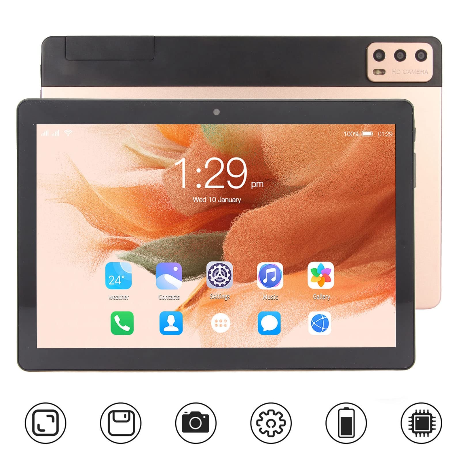 SHYEKYO Office Tablet, 10.1 Inch FHD Octa Core CPU 6GB RAM 128GB ROM Dual Camera 5G WiFi 4G LTE Tablet PC Aluminum Alloy for Travel (US Plug)