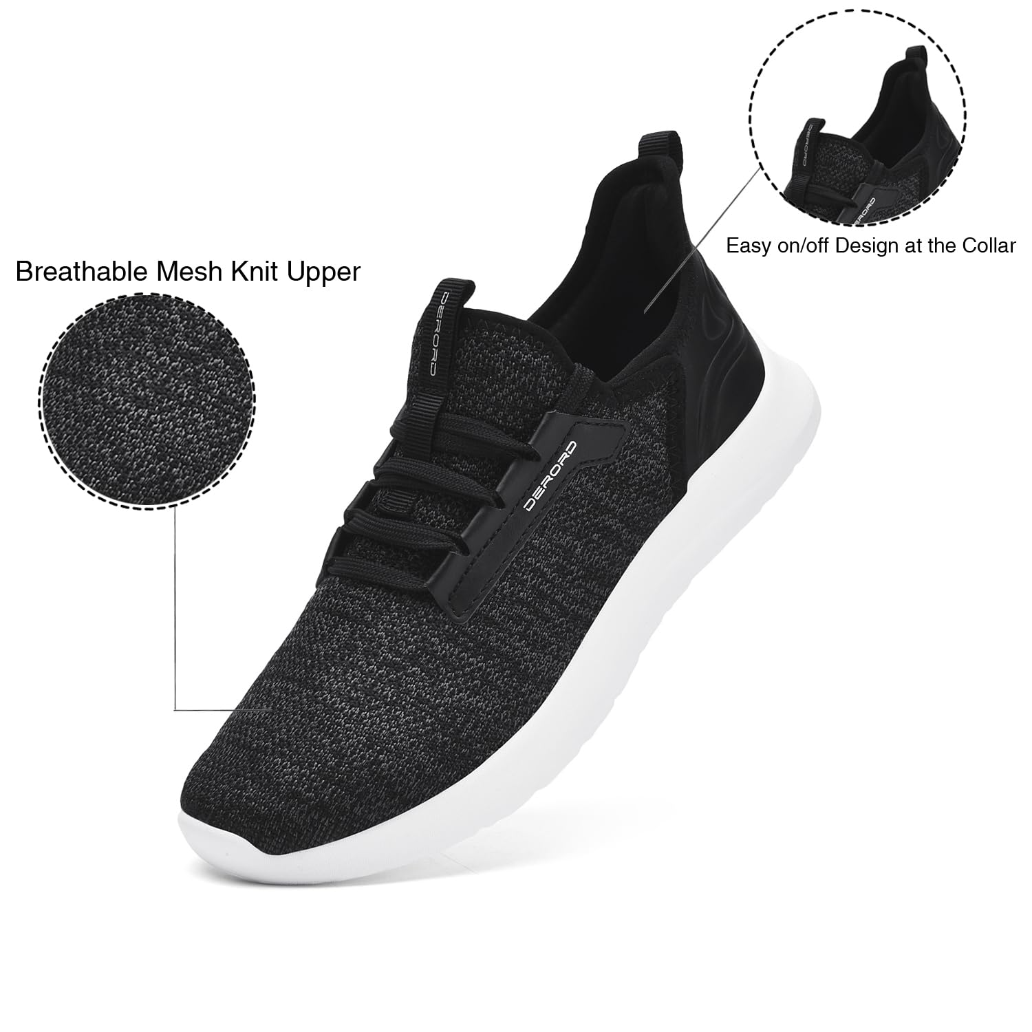 DERORD Women’s Walking Running Shoes Slip on Lightweight Casual Sneakers (Black, Adult, Women, Numeric_8, Numeric, us_Footwear_Size_System, Medium)