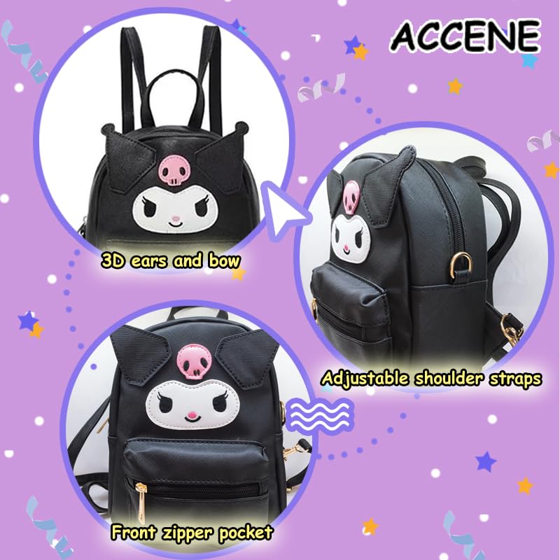 ACCENE Kawaii Backpack Anime Cute Mini Cartoon Bag My Melody Backpack Handbag PU Kuromi Schoolbags(KT Blue)