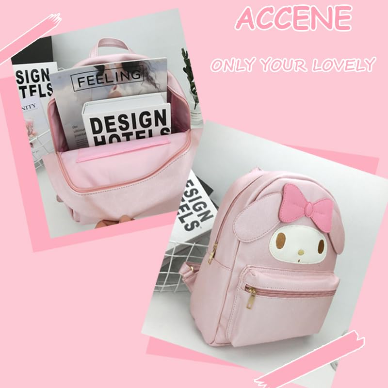 ACCENE Kawaii Backpack Anime Cute Mini Cartoon Bag My Melody Backpack Handbag PU Kuromi Schoolbags(KT Blue)