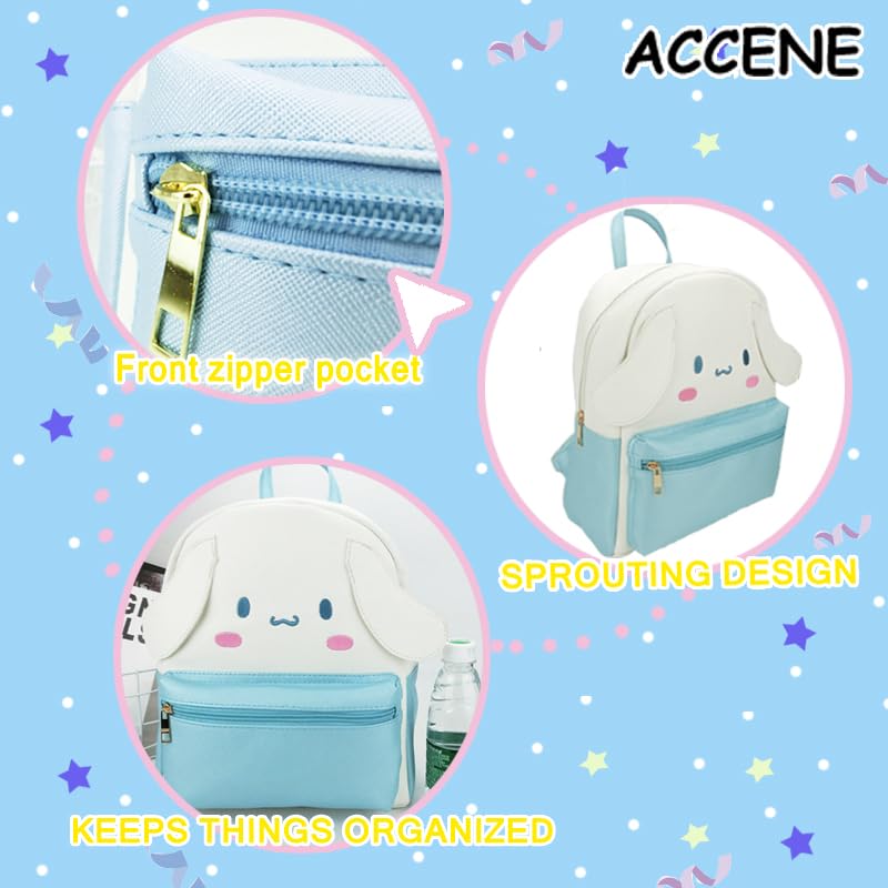 ACCENE Kawaii Backpack Anime Cute Mini Cartoon Bag My Melody Backpack Handbag PU Kuromi Schoolbags(KT Blue)