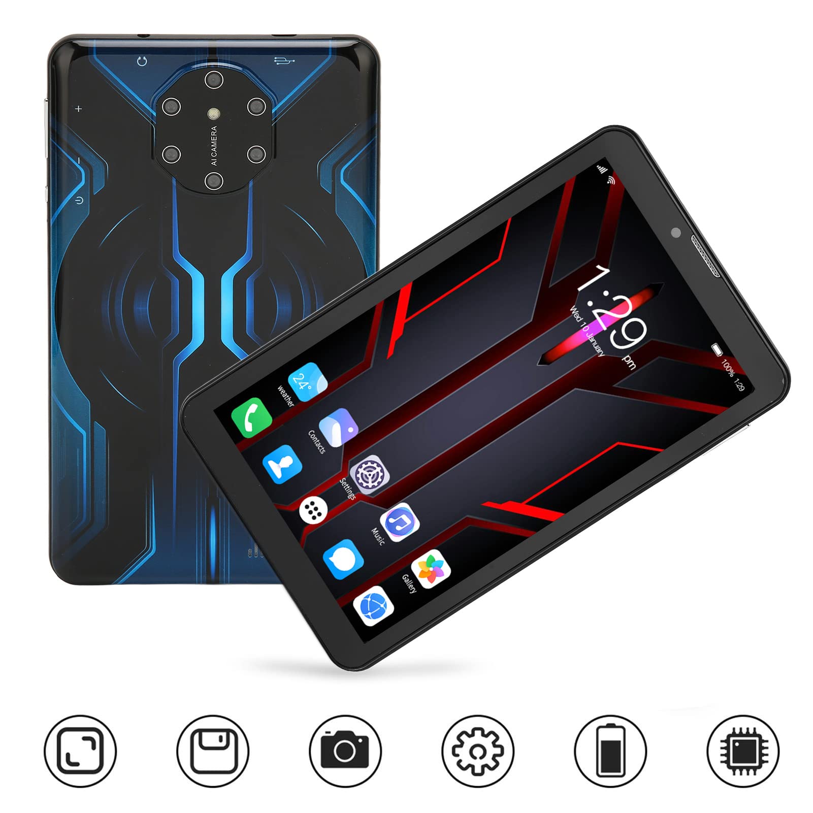 GOWENIC Blue 7in Tablet 1960x1080 IPS 4GB 32GB MT6592 8 Cores CPU Android 10 Dual Camera 6000mAh Battery Tablet PC (US Plug)