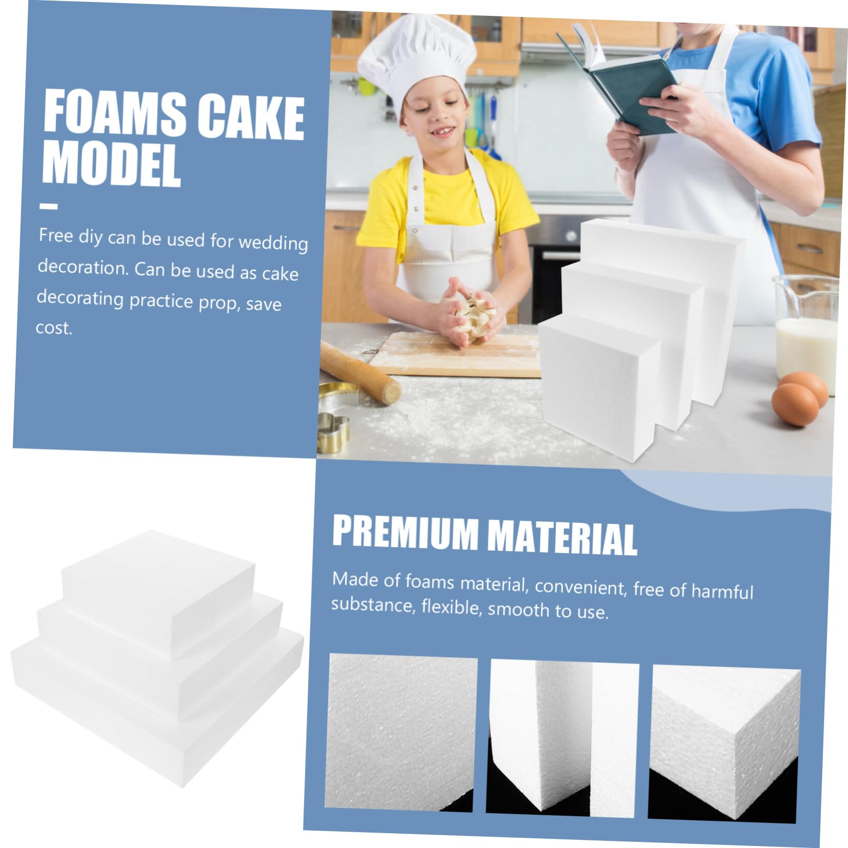 Mikinona 3pcs Foam Cake Model To Rotate Square Baking Tools