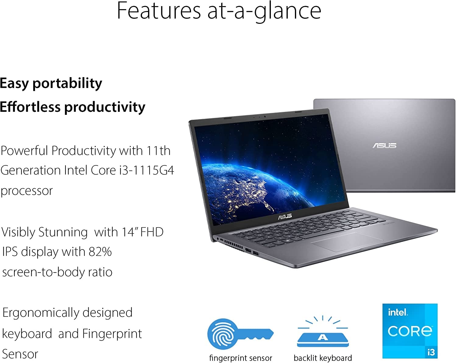 ASUS 2023 F415JA 14'' FHD IPS VivoBook Laptop PC Intel 2-Core i3-1115G4 8GB DDR4 128GB NVMe SSD Intel UHD Graphics USB-C Backlit Keyboard WiFi AC HDMI Fingerprint Windows 11 Pro w/RE 32GB USB