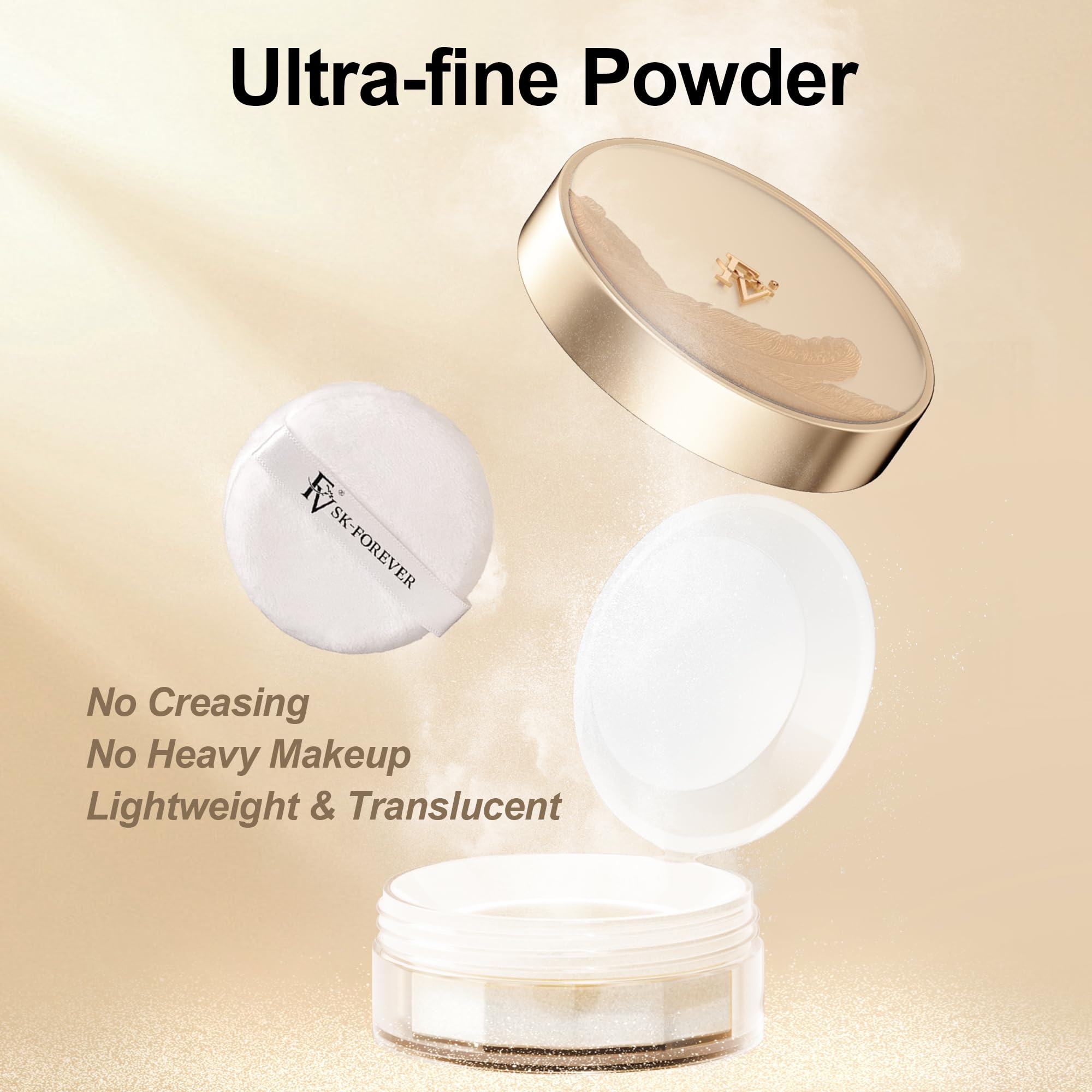 Translucent Setting Powder, FV Loose Powder for Oil Control, Shimmer Finishing Powder, Matte Finish Baking Powder Makeup, Lightweight, Talc Free Face Powder for All Skin Types, 10g, Shimmer Sheer