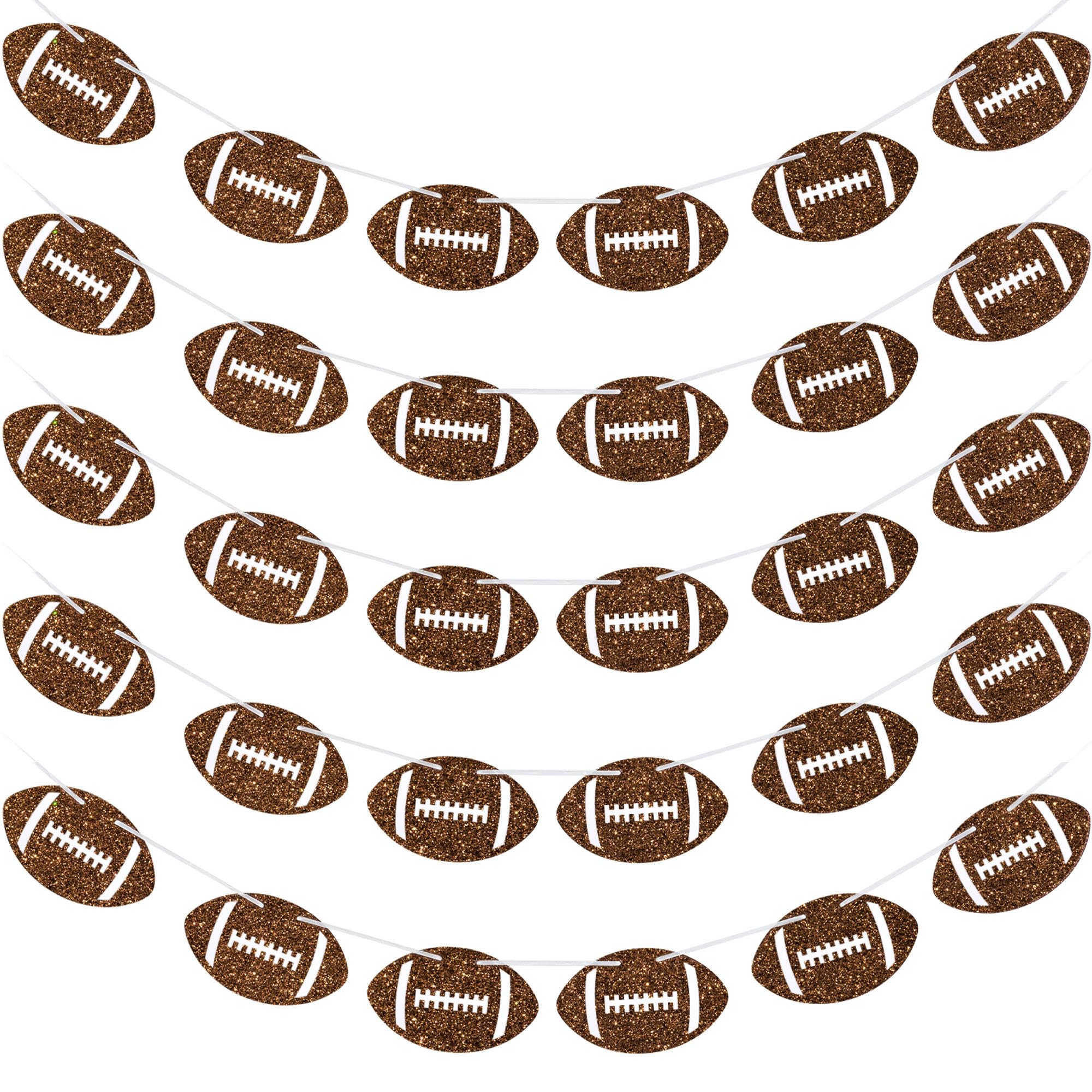 5 Count Football Party Banner Football Paper Garland Sports Theme Hanging Decorations Glitter Football Banner for Superbowl Game Day Boys Birthday Baby Shower Party Supplies