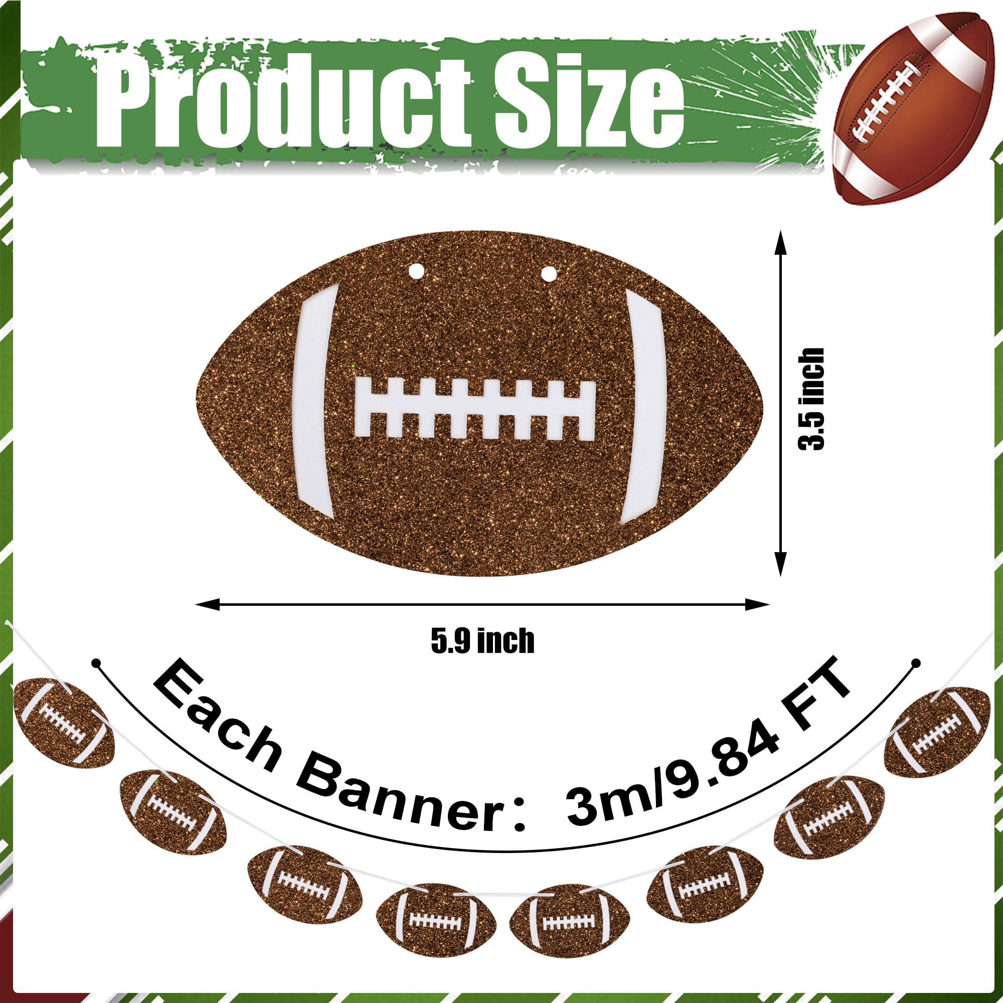 5 Count Football Party Banner Football Paper Garland Sports Theme Hanging Decorations Glitter Football Banner for Superbowl Game Day Boys Birthday Baby Shower Party Supplies