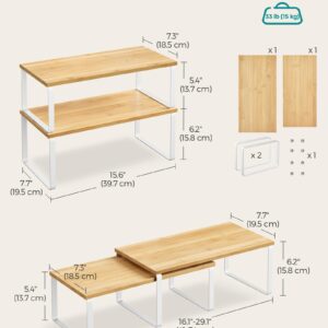 SONGMICS Cabinet Organizer Shelf, Set of 2 Kitchen Counter Shelves, Kitchen Storage, Spice Rack, Stackable, Expandable, Metal and Engineered Wood, Cloud White and Natural Beige UKCS200W01