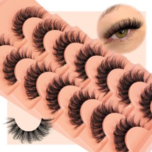 lashes mink false eyelashes natural look fluffy wispy eye lashes with clear band 18mm fake eyelashes d curl strip cat eye lashes 7 pairs pack