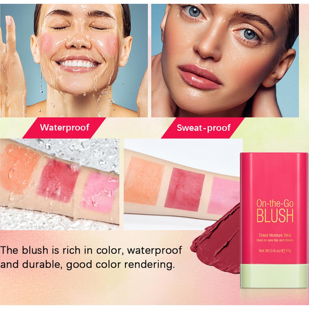 Mysense Pink Cream Blush Stick, On-the-Go Blush, Multi-use Makeup Blush Stick for Cheeks Lips Eyes, Solid Moisturizer Stick Blush Makeup Natural Matte Finish Waterproof Long-Lasting, 01 Shy Pink