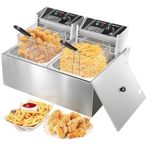 rengue commercial deep fryer 10.57qt x 2 large electric deep fryer with 2 baskets and 2 lids countertop fryer with constant temperature control system for restaurant and home use 3400w