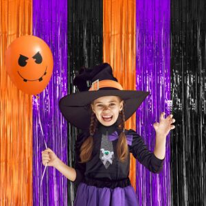 2 Packs 3.3ft x 8.2ft Halloween Orange Purple Black Tinsel Foil Fringe Curtains, Metallic Foil Curtains for Home Outdoor Halloween Party Photo Booth Props Wall Windows Decorations