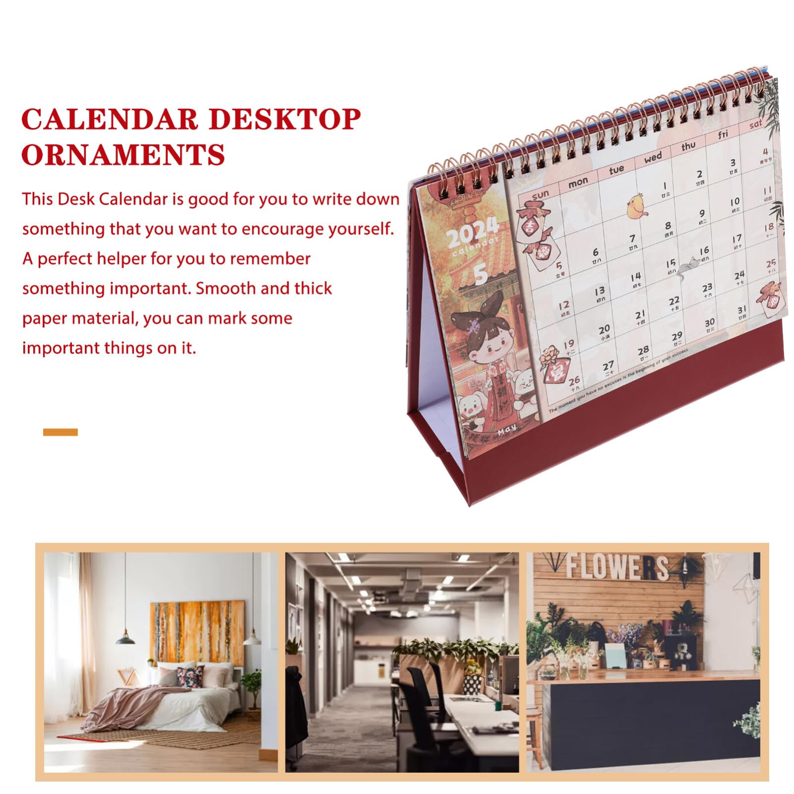 Desktop Calendar Desk Calendar 2024 Monthly Calendar Chinese Standing Calendar Flip Daily Schedule Planner for Home Office Year of The Dragon Desk Calendars