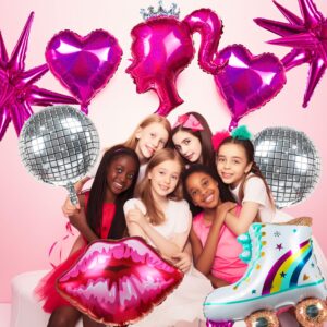 9Pcs Hot Pink Princess Foil Balloon Silver Disco Ball Balloons Girl Head Balloons Photo Prop For Bachelorette Theme Party Decorations Box Photo Booth Backdrop Pink Girl Adult Makeup Birthday