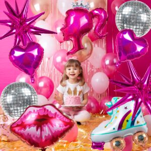 9Pcs Hot Pink Princess Foil Balloon Silver Disco Ball Balloons Girl Head Balloons Photo Prop For Bachelorette Theme Party Decorations Box Photo Booth Backdrop Pink Girl Adult Makeup Birthday