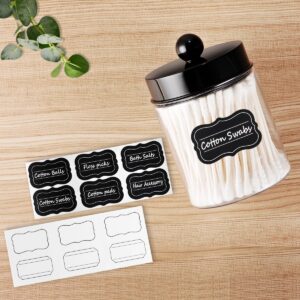 Apothecary Jars Bathroom Vanity Storage Organizer Set -Countertop Canister Plastic Acrylic Jar - Farmhouse Decor Qtip Holder for Cotton Swabs,Makeup Sponges,Flossers ,Paper Clips-Black (4)