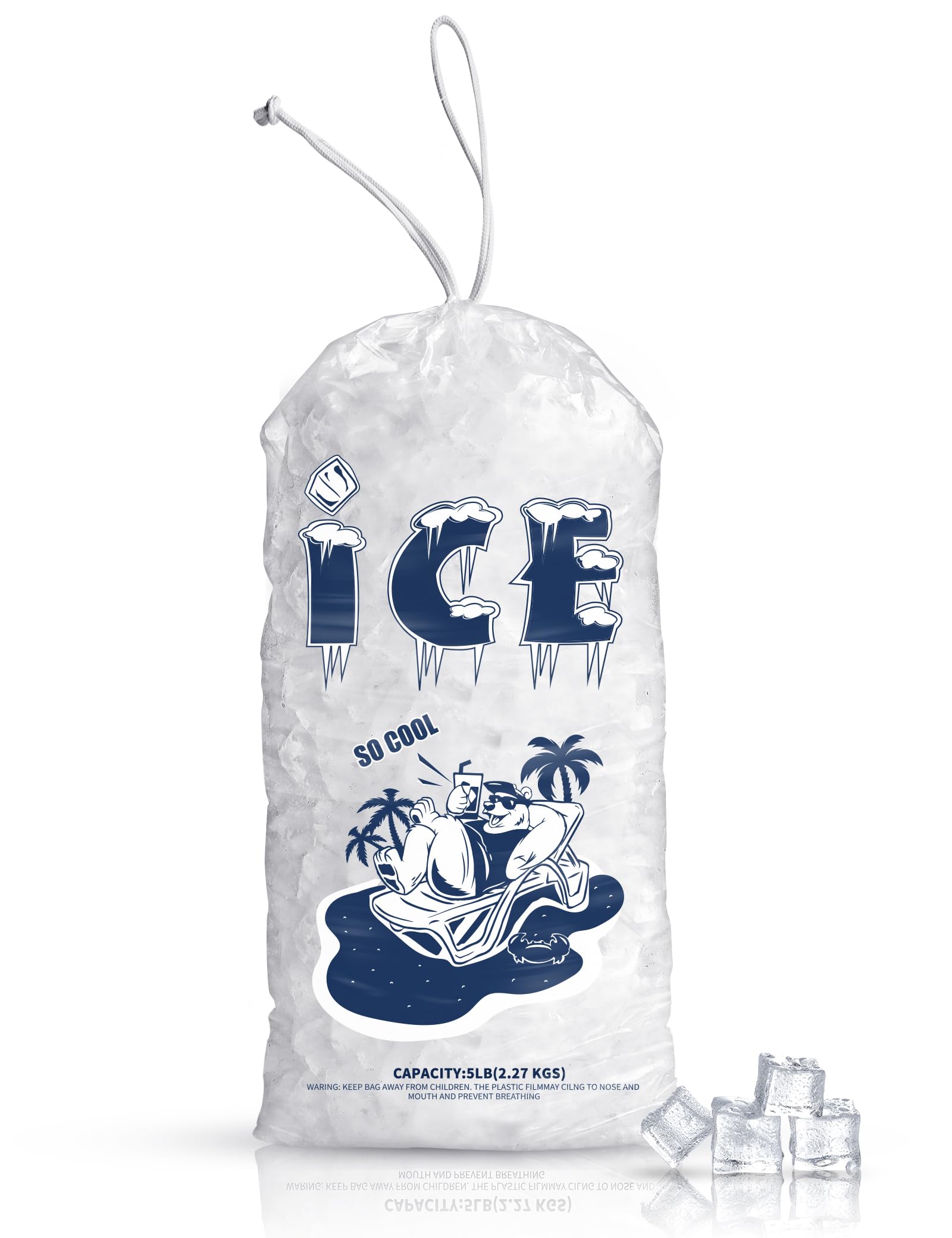 50 Pack Ice Bags 5 lb, Heavy-Duty Ice Bags with Drawstring(2 Mils Thickness)