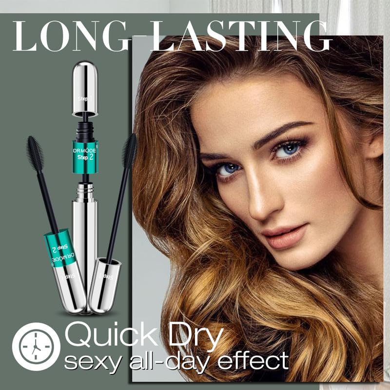 4D Silk Fiber Mascara - 2 in 1 Mascara Black Length 5x Longer,Natural and False Effect Look in One Long Lasting Mascara Makeup for Women