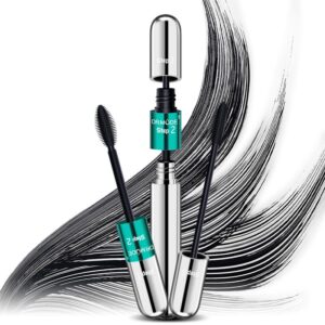 4D Silk Fiber Mascara - 2 in 1 Mascara Black Length 5x Longer,Natural and False Effect Look in One Long Lasting Mascara Makeup for Women