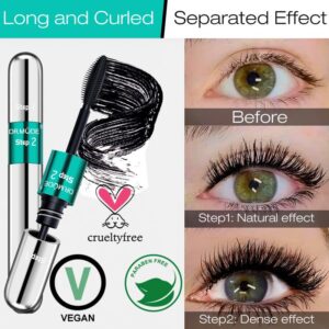 4D Silk Fiber Mascara - 2 in 1 Mascara Black Length 5x Longer,Natural and False Effect Look in One Long Lasting Mascara Makeup for Women