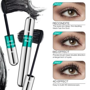 4D Silk Fiber Mascara - 2 in 1 Mascara Black Length 5x Longer,Natural and False Effect Look in One Long Lasting Mascara Makeup for Women