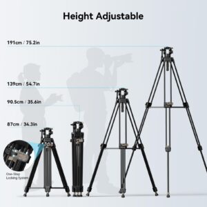 SmallRig AD-80 FreeBlazer Heavy-Duty Tripod System, 75" Video Tripod with Fluid Head, One-Step Height Adjust, Dual-Mode QR Plate, Load up to 17lbs, Professional Tripod for Camera - 4163