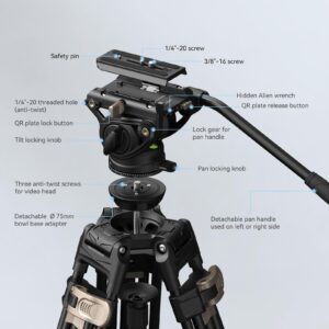 SmallRig AD-80 FreeBlazer Heavy-Duty Tripod System, 75" Video Tripod with Fluid Head, One-Step Height Adjust, Dual-Mode QR Plate, Load up to 17lbs, Professional Tripod for Camera - 4163