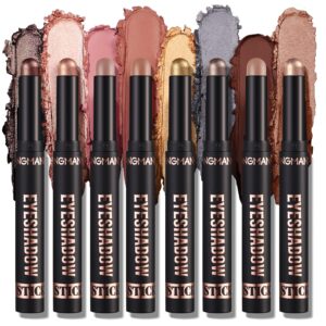 bestland 8 pcs cream eyeshadow stick, highlighter makeup stick set long-lasting waterproof, crease-proof, blendable eye shadow applicator sticks eyeliner pen eye makeup (color set b)