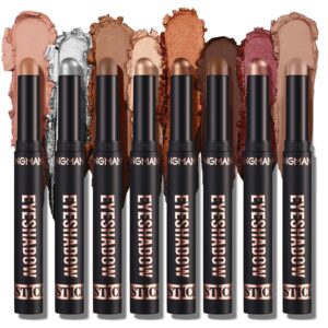 bestland 8 pcs cream eyeshadow stick, highlighter makeup stick set long-lasting waterproof, crease-proof, blendable eye shadow applicator sticks eyeliner pen eye makeup (color set a)