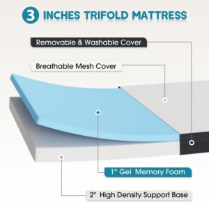 Foldable Mattress Full, Folding Mattress with Breathable & Washable Cover, Trifold Mattress for Camping, Guest, Floor RV, Folding Floor Mattress with CertiPUR-US Certified - 73" x 52" x 3"(Full