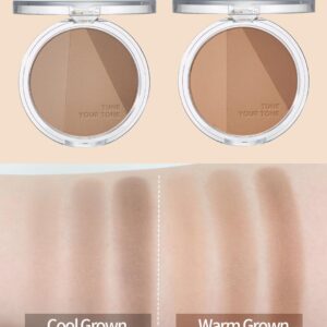 HOLIKA HOLIKA Tone Tuning Shading Contour Palette with Double Ended Contour Brush 01 Cool Grown – Contouring Pressed Powder Korean Cosmetics with Optimal Ratio 3 Colors for Flawless, Long-Lasting Makeup