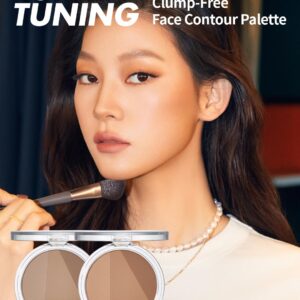 HOLIKA HOLIKA Tone Tuning Shading Contour Palette with Double Ended Contour Brush 01 Cool Grown – Contouring Pressed Powder Korean Cosmetics with Optimal Ratio 3 Colors for Flawless, Long-Lasting Makeup