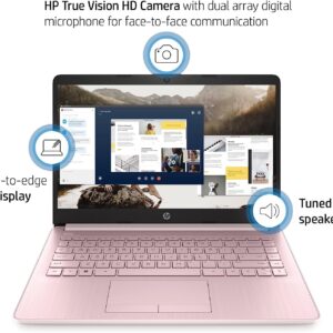 HP 14" HD Laptop Newest Stream, Intel N4000 Series Processor, 8GB DDR4 RAM, 64GB eMMC, WiFi, Bluetooth, HDMI, Webcam, USB Type-A&C, w/GM Accessory, Pink