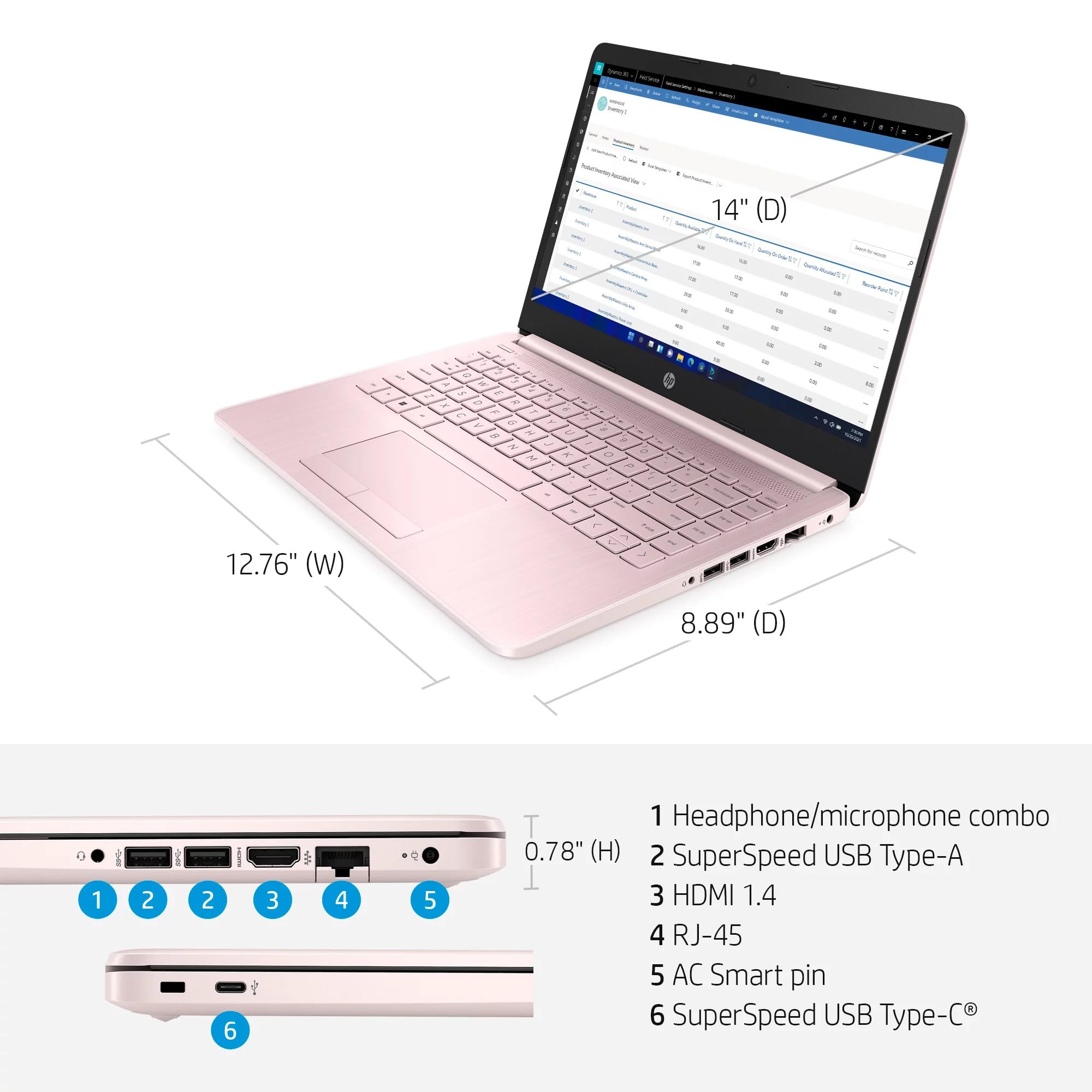 HP 14" HD Laptop Newest Stream, Intel N4000 Series Processor, 8GB DDR4 RAM, 64GB eMMC, WiFi, Bluetooth, HDMI, Webcam, USB Type-A&C, w/GM Accessory, Pink