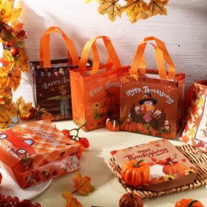 Sweetude 36 Pack Thanksgiving Non Woven Tote Bags Bulk Reusable Fall Gift Bags Pumpkin Turkey Bags with Handles Autumn Goodie Shopping Bags with Tissue Paper for Fall Thanksgiving Party Favors