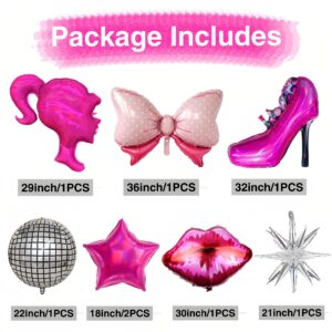 9Pcs Pink Girl Balloons/Pink High Heels Balloon/Makeup Party Decorations/Red Lips Balloons/Hot Pink Doll Balloons/Spa Party/Bridal Shower/Girl Birthday Party Supplies/Dreamhouse Birthday Party