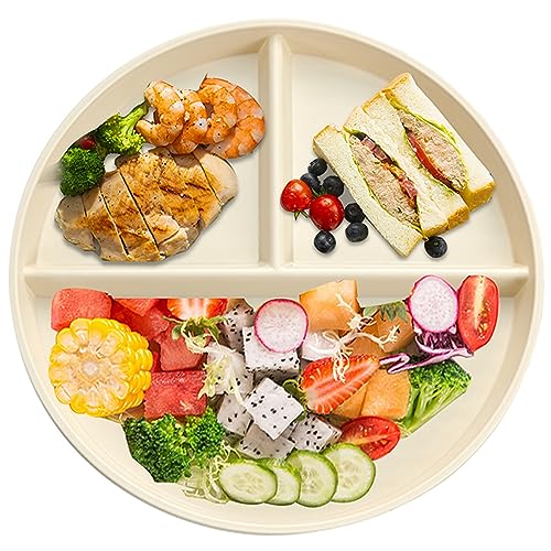 YBOBK HOME Portion Control Plate For Adults, Round Bariatric Portion Control Plate, Reusable Plastic Divided Plate With 3 Compartments, Dishwasher & Microwave Safe