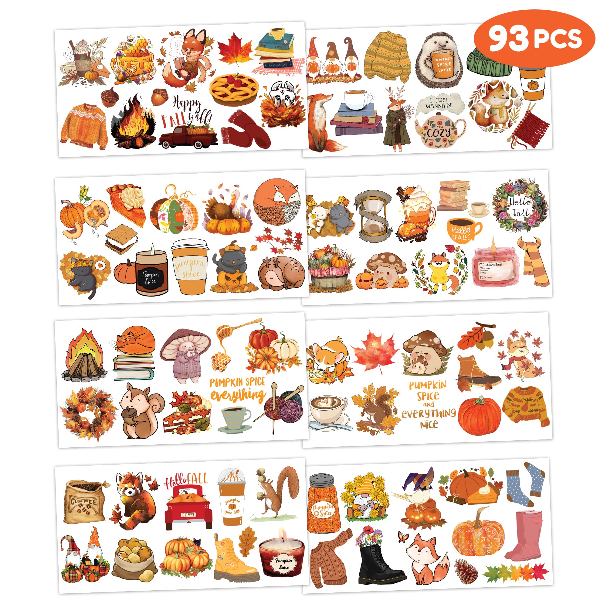 Fall Temporary Tattoos Sticker for Kids 93PCS Fall Themed Birthday Party Supplies Decorations Party Favors Autumn Pumpkin Leaf Fox Halloween Cute Kids Boy Girls Gifts Ideal School Prizes