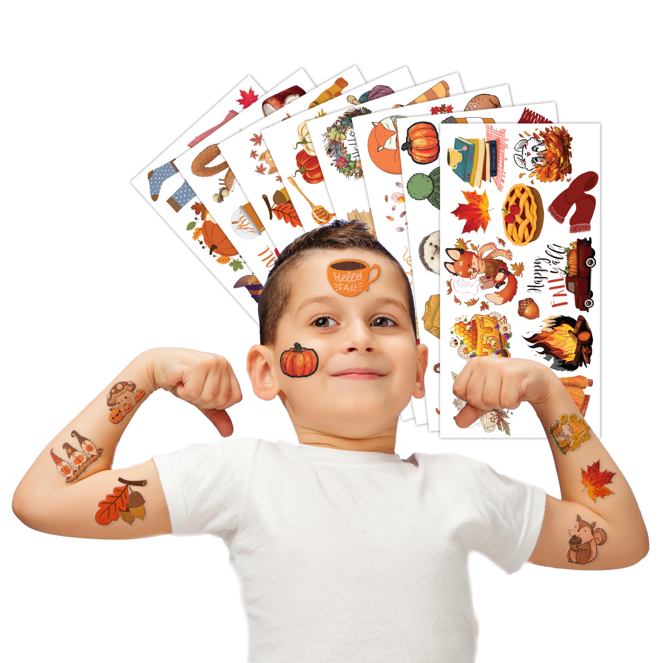 Fall Temporary Tattoos Sticker for Kids 93PCS Fall Themed Birthday Party Supplies Decorations Party Favors Autumn Pumpkin Leaf Fox Halloween Cute Kids Boy Girls Gifts Ideal School Prizes