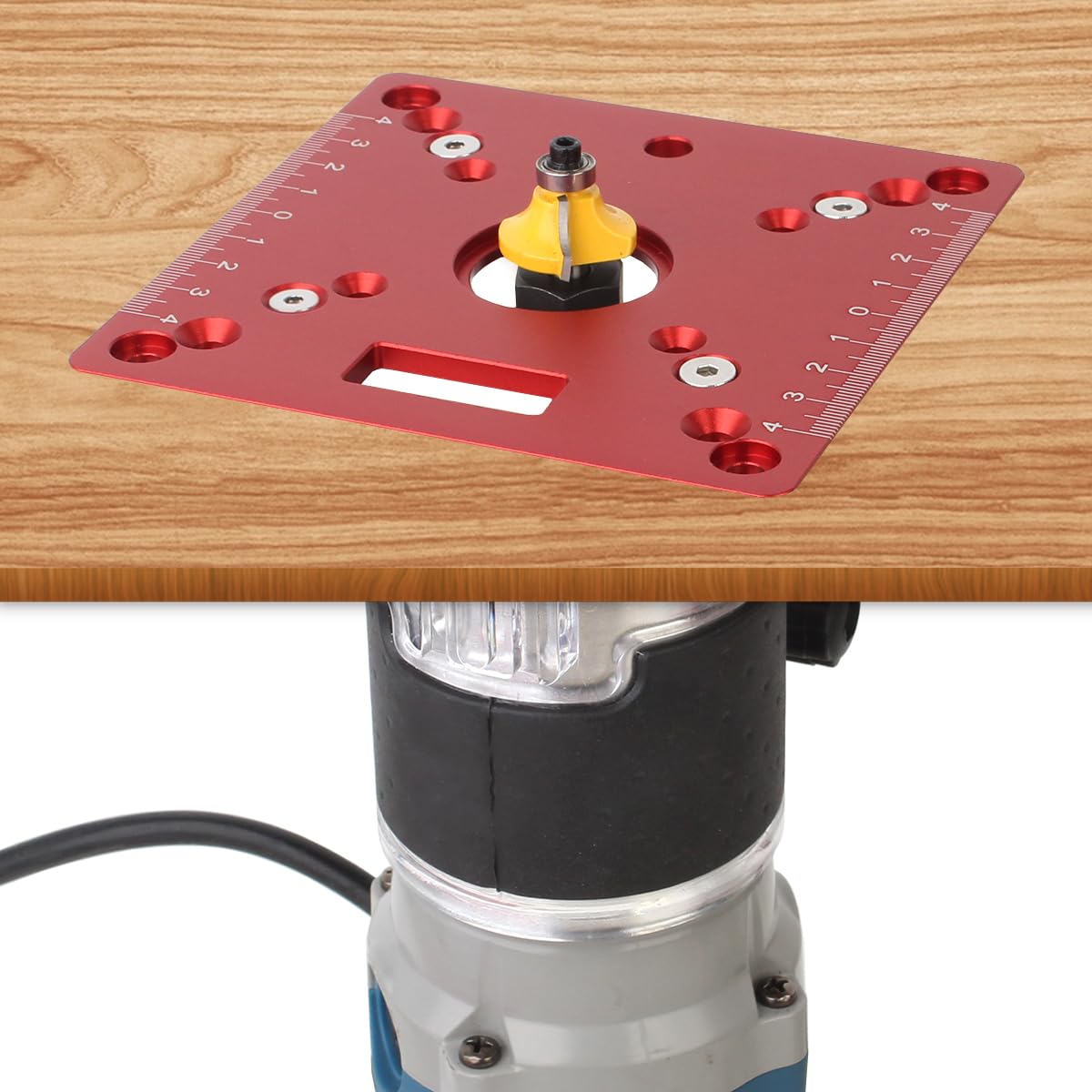 KETIPED Aluminium Router Table Insert Plate,Mini Square Woodworking Benches Router Flip Plate,Multifunctional Trimming Engraving Table,055Red