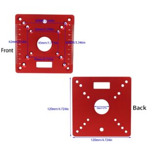 KETIPED Aluminium Router Table Insert Plate,Mini Square Woodworking Benches Router Flip Plate,Multifunctional Trimming Engraving Table,055Red