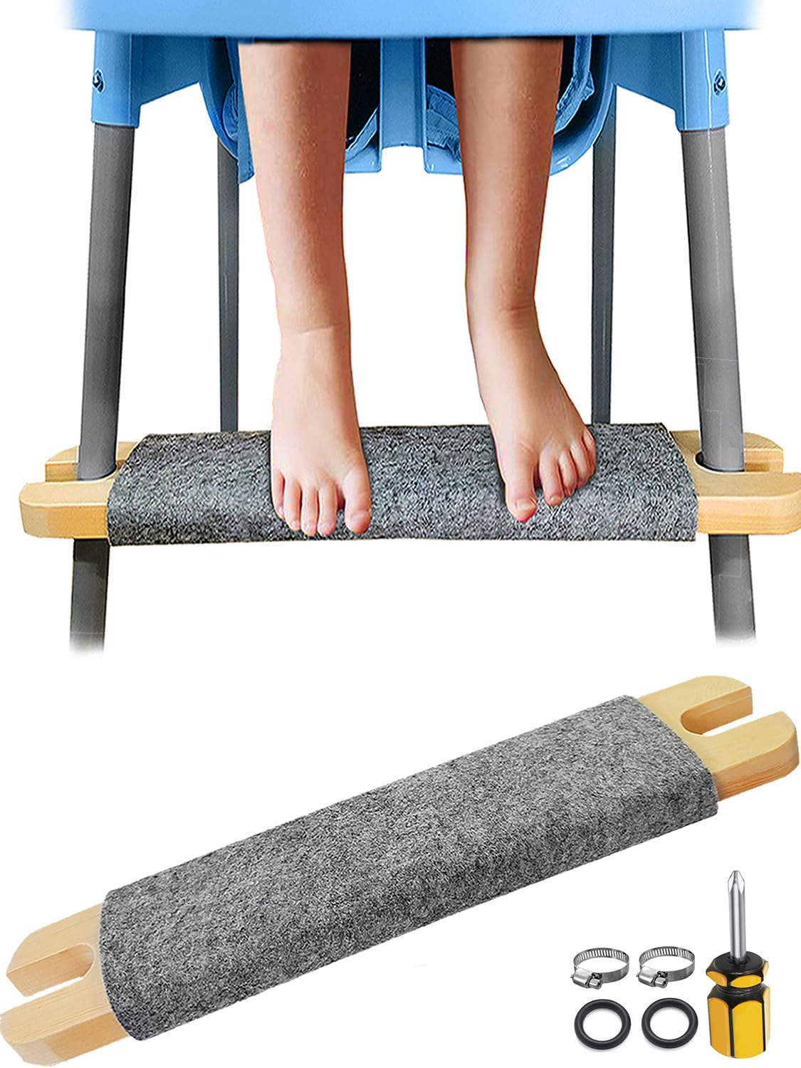 Unique Design IKEA High Chair Foot Rest Wrapped in Felt Pad- Wooden Footrest High Chair Accessories, Smoothed Edges, Compatible with IKEA Antilop High Chair Accessories Footrest