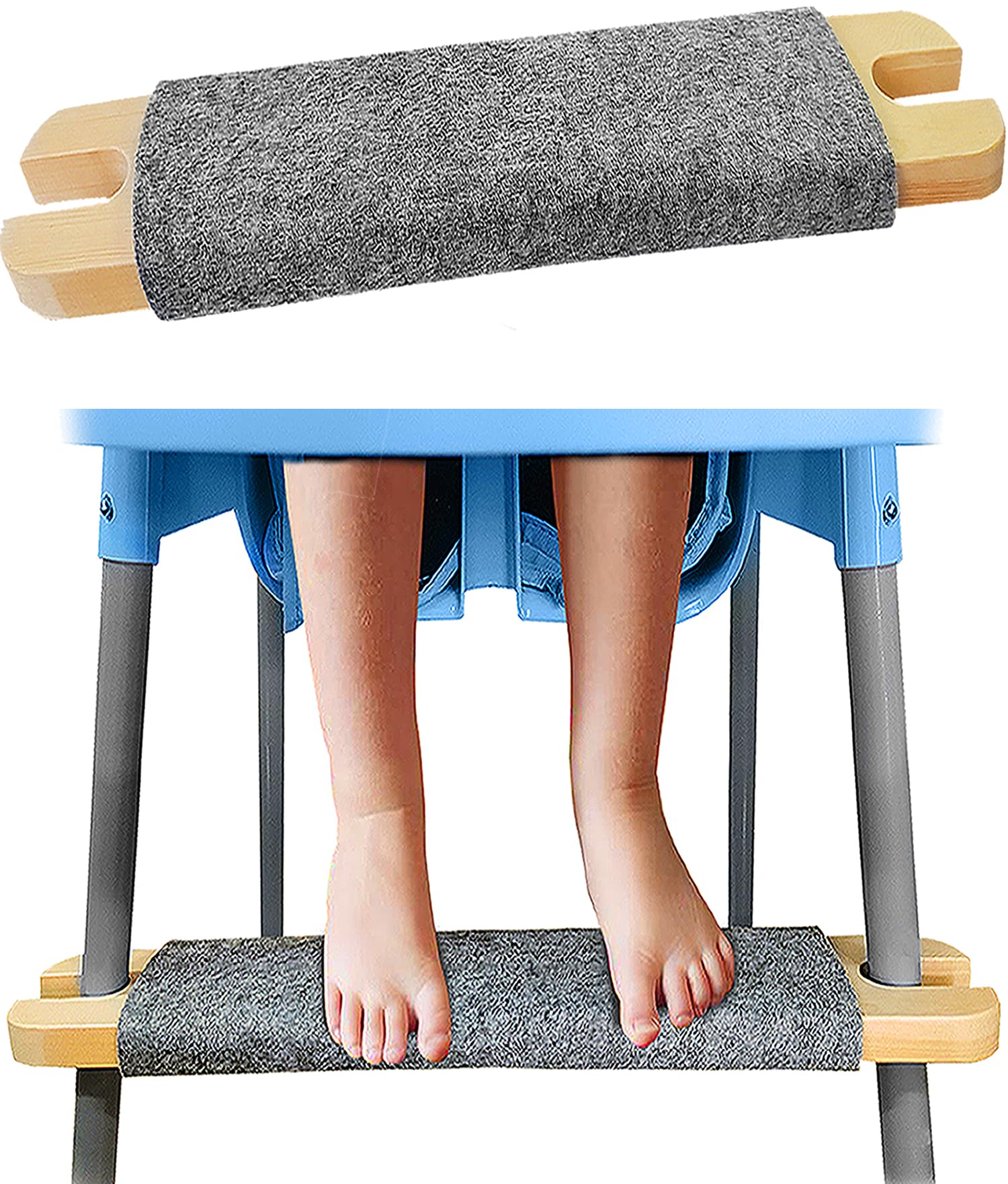 Unique Design IKEA High Chair Foot Rest Wrapped in Felt Pad- Wooden Footrest High Chair Accessories, Smoothed Edges, Compatible with IKEA Antilop High Chair Accessories Footrest