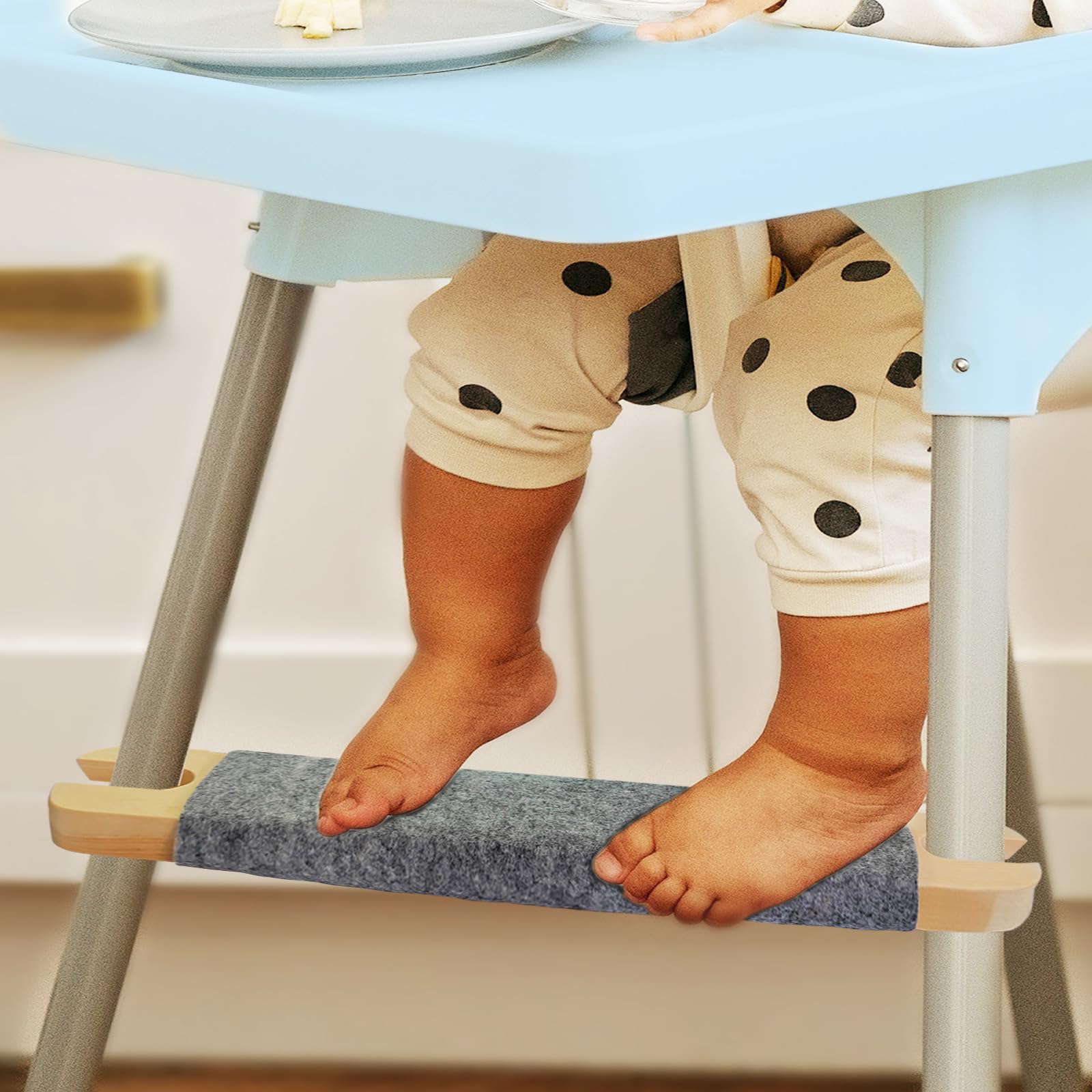 Unique Design IKEA High Chair Foot Rest Wrapped in Felt Pad- Wooden Footrest High Chair Accessories, Smoothed Edges, Compatible with IKEA Antilop High Chair Accessories Footrest